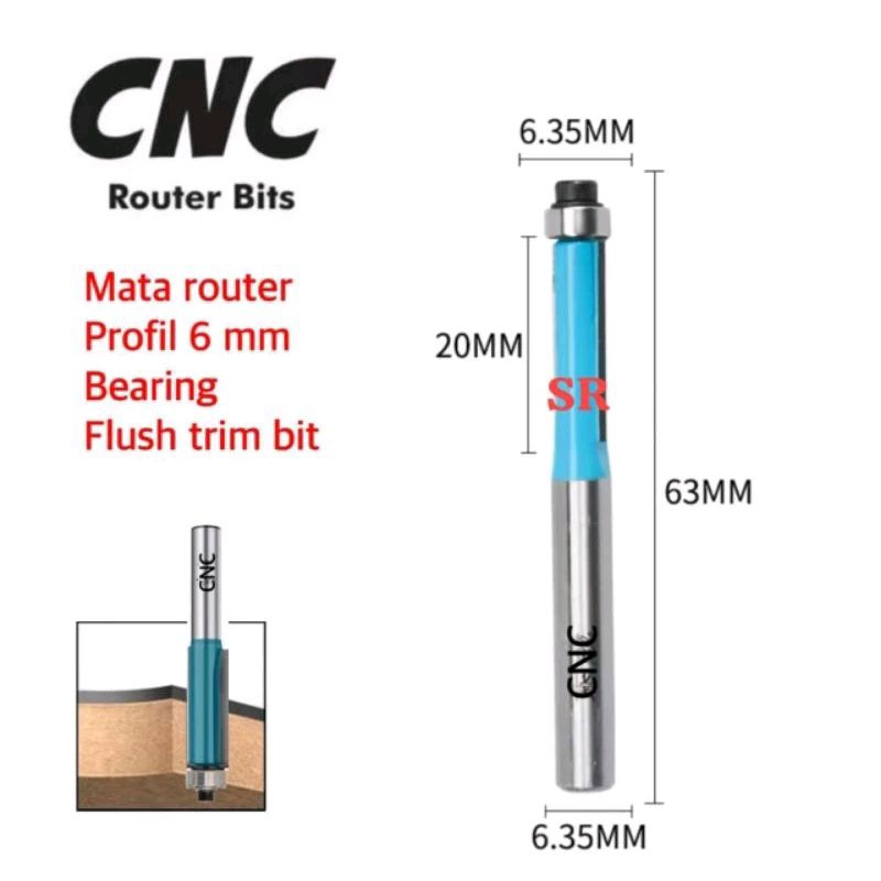 Jual Mata Router/ Profil/ Laminate Flush Trimming Bits Lurus 6 mm Roda ...