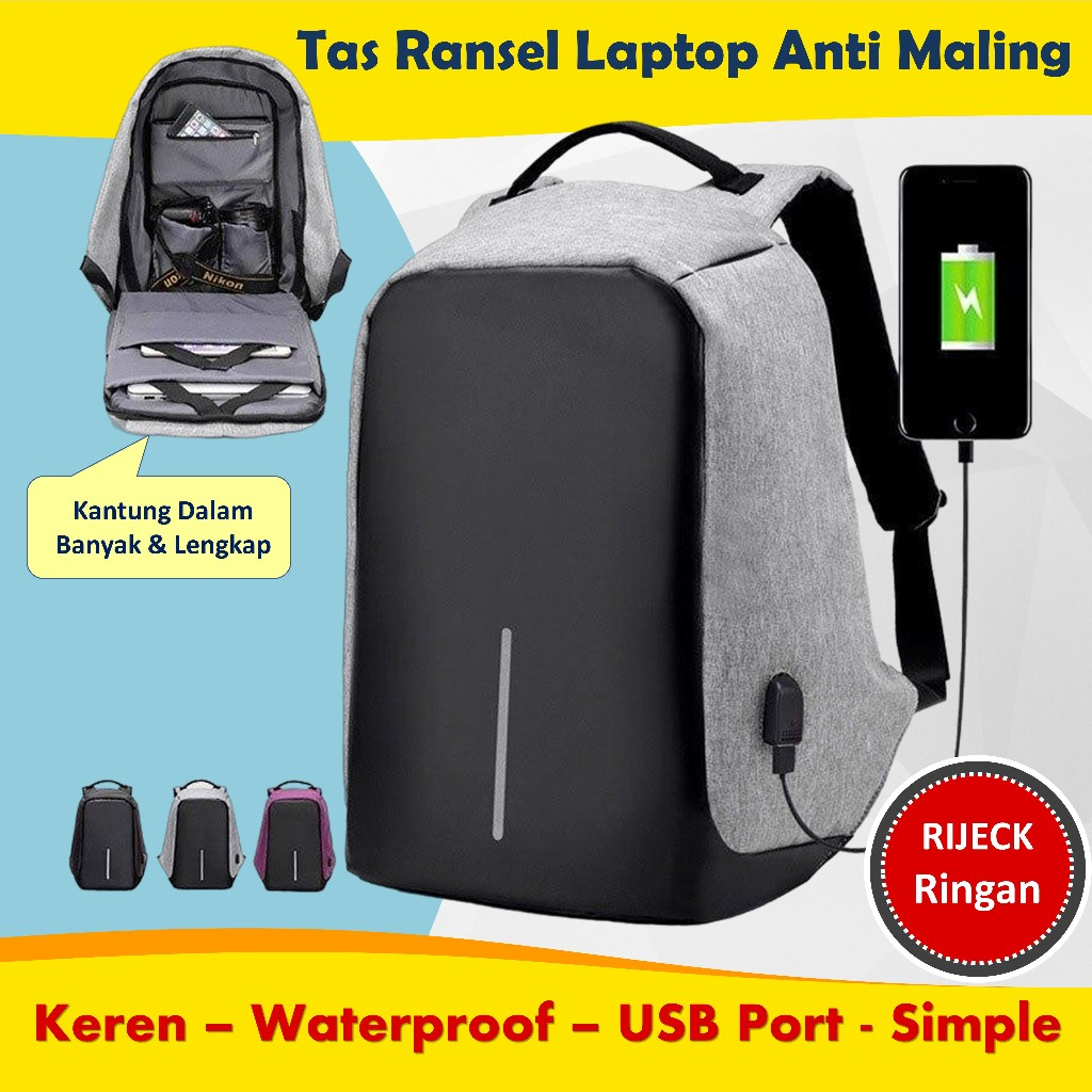 Jual (Riject Ringan) TAS RANSEL LAPTOP WANITA / PRIA - Tas Anti Maling ORIGINAL - Tas Laptop 15. ...
