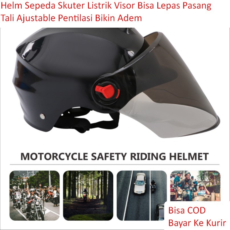 Jual Helm Sepeda Skuter Listrik Visor Bisa Lepas Pasang Tali Ajustable ...