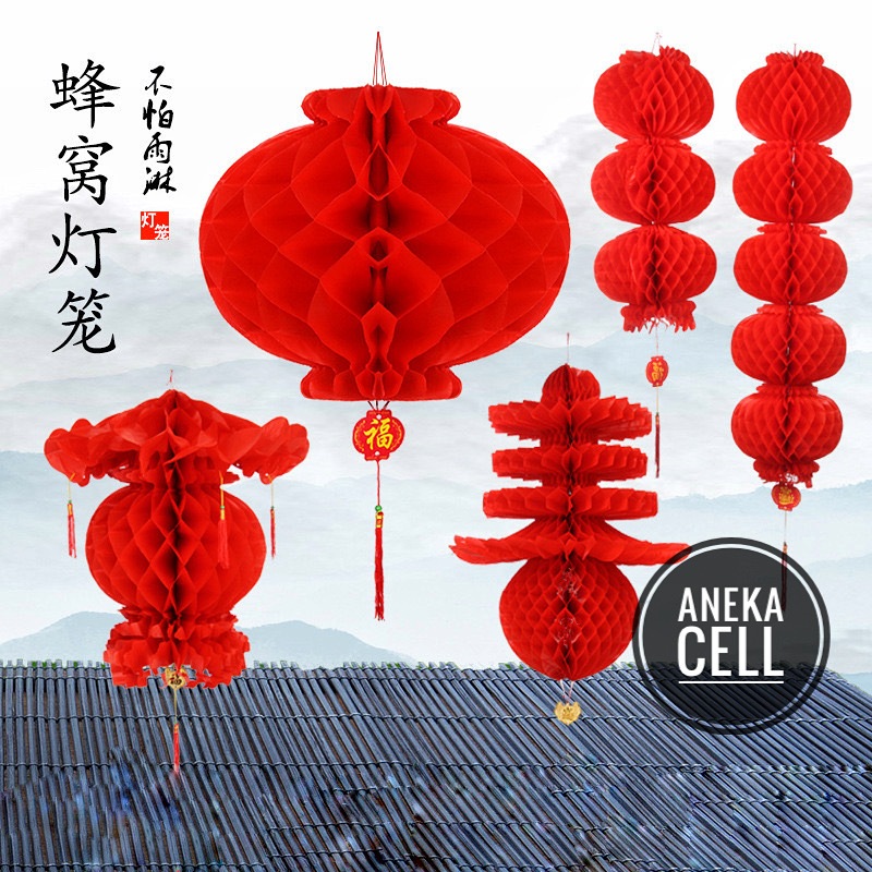 Jual Lampion Gantung Imlek Bulat Gantung Tenlung Honeycomb Hiasan ...
