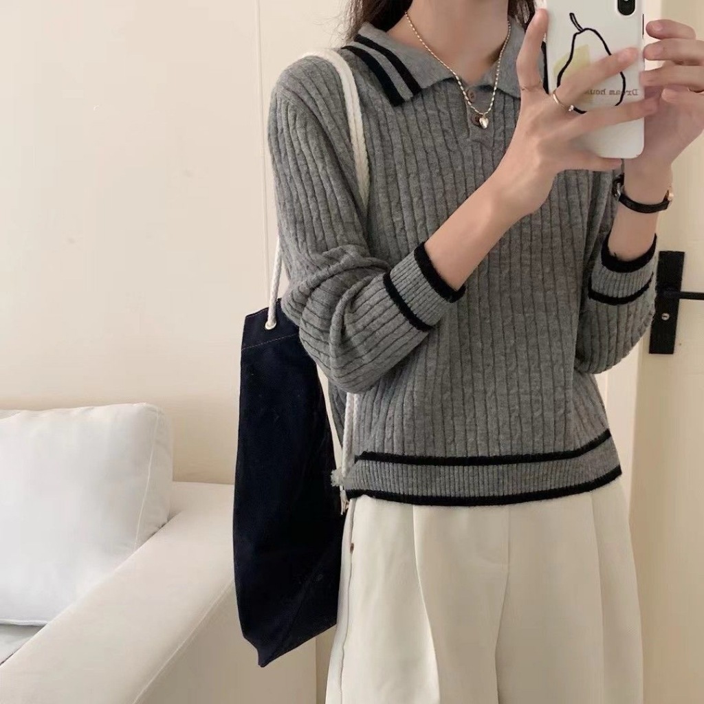 Jual Mao Top Polo Knit - Atasan Baju Kerah Rajut Wanita - TM | Shopee Indonesia