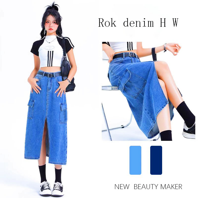 Jual Rok jeans belah samping rok jeans korean style rok jeans highwaist skirt rok midi 7/9 ootd ...