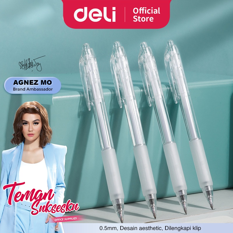 Jual Deli Gel Pen Pulpen Gel Retractable Tinta Hitam 0.5mm A057B-01 12 ...