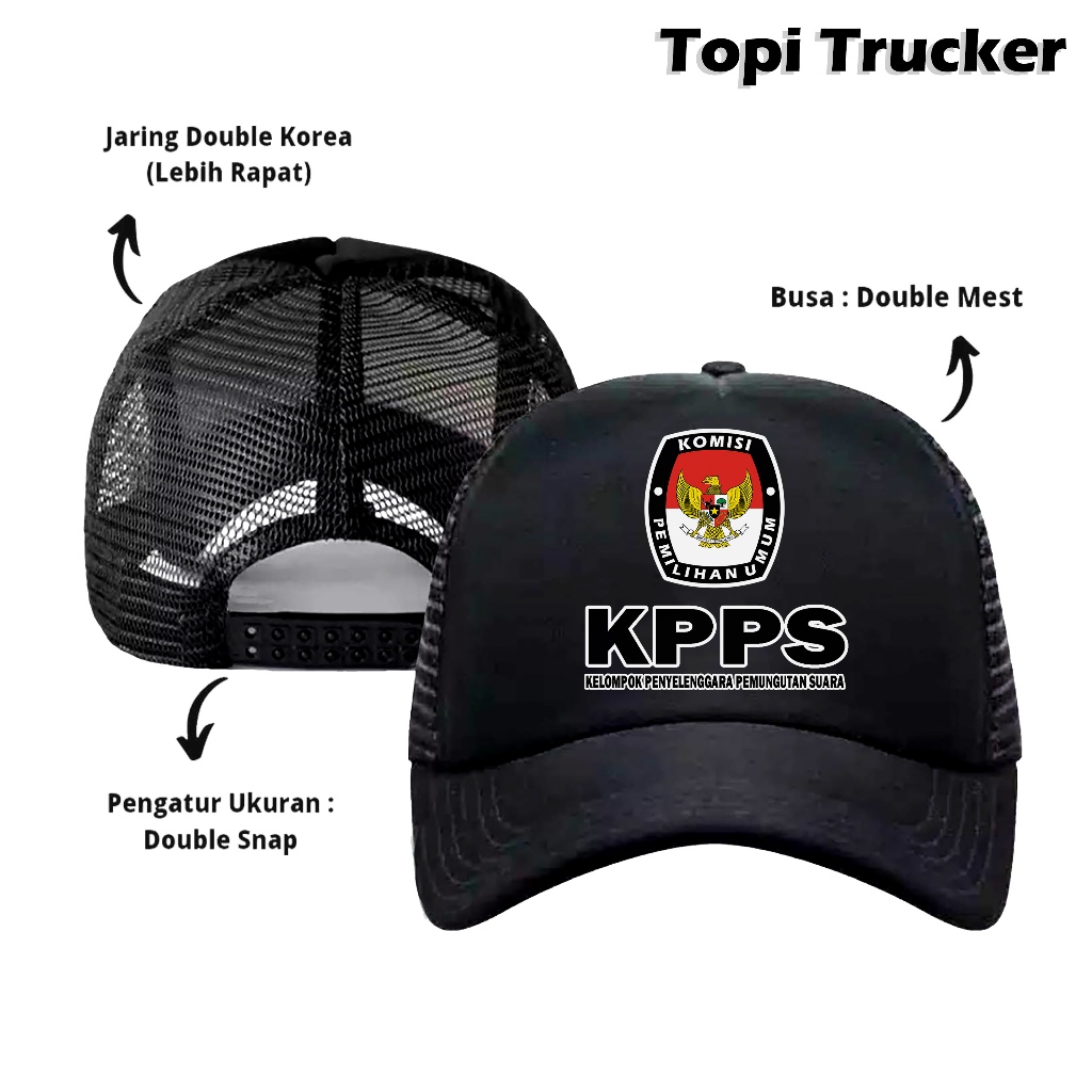 Jual EXD - Topi Trucker Jaring Logo KPPS Desa Kelurahan Bisa Custom Logo KPU dll Topi Pria ...