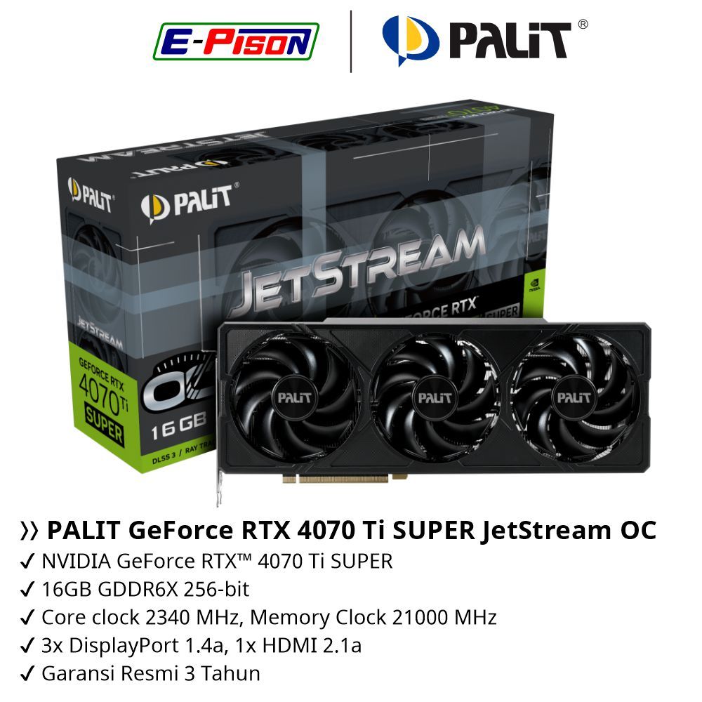 Jual VGA PALIT GeForce RTX 4070 Ti SUPER JetStream OC 16GB GDDR6X 256 ...