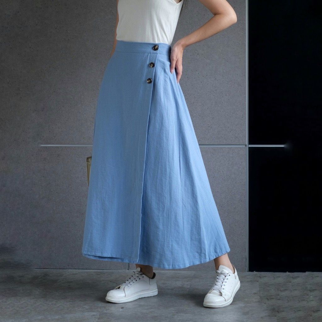 Jual Moon Clothes - Reia Rok Korean Style Linen Slit Belah Samping OOTD ...