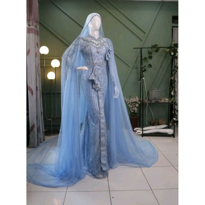 Jual (WARNA DENIM)hiasan gaun pengantin/jubah pengantin/slayer jubah ...