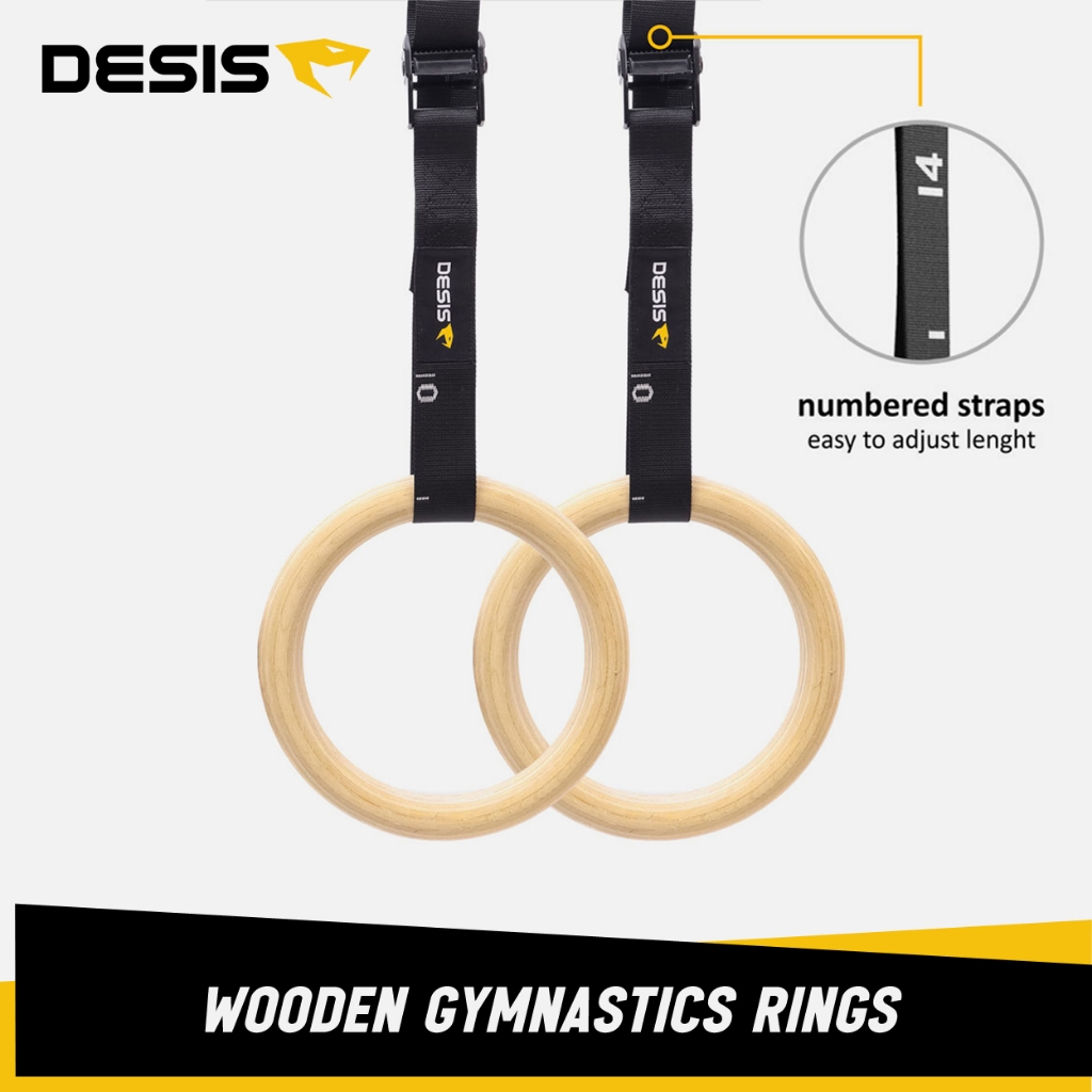 Jual Desis Wooden Gymnastics Ring Calisthenics Crossfit Pull Up Fitness ...