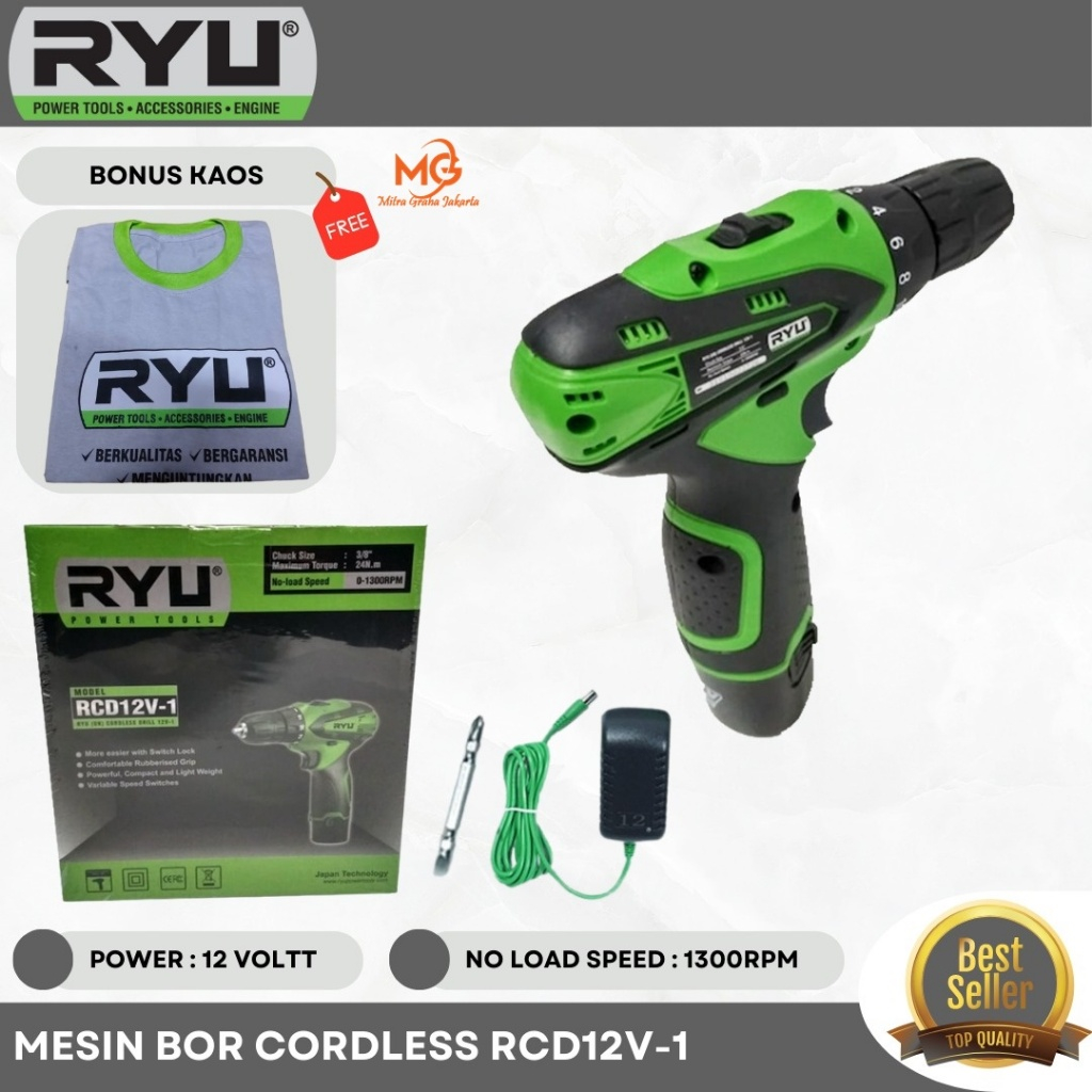 Jual MESIN BOR CORDLESS RYU RCD 12V-1 BOR BATERAI MGJ | Shopee Indonesia