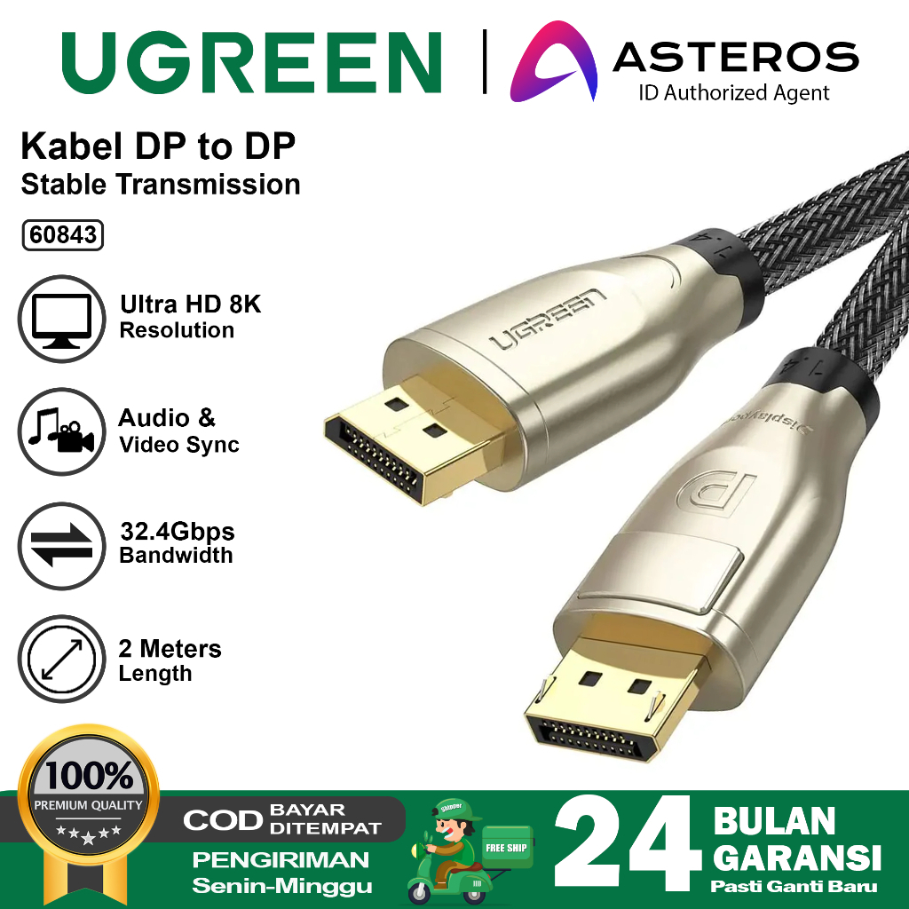 Jual UGREEN Kabel Display Port To DP 1.4 8K HDR 167.5-z 60HZ 2m 60843 ...