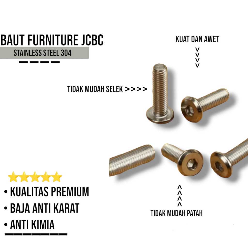 Jual (1Pcs) Baut Furniture M8 x 20 / BAUT JCBC M8 x 20 / BAUT Furnitur ...