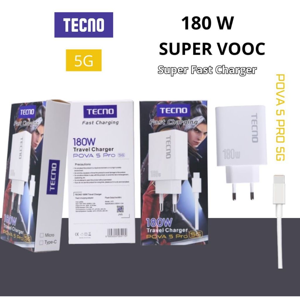 Jual Charger Tecno Pova 5pro 180w Fast Charging Micro Dan Type C | Casan Tecno 180watt | Charger ...