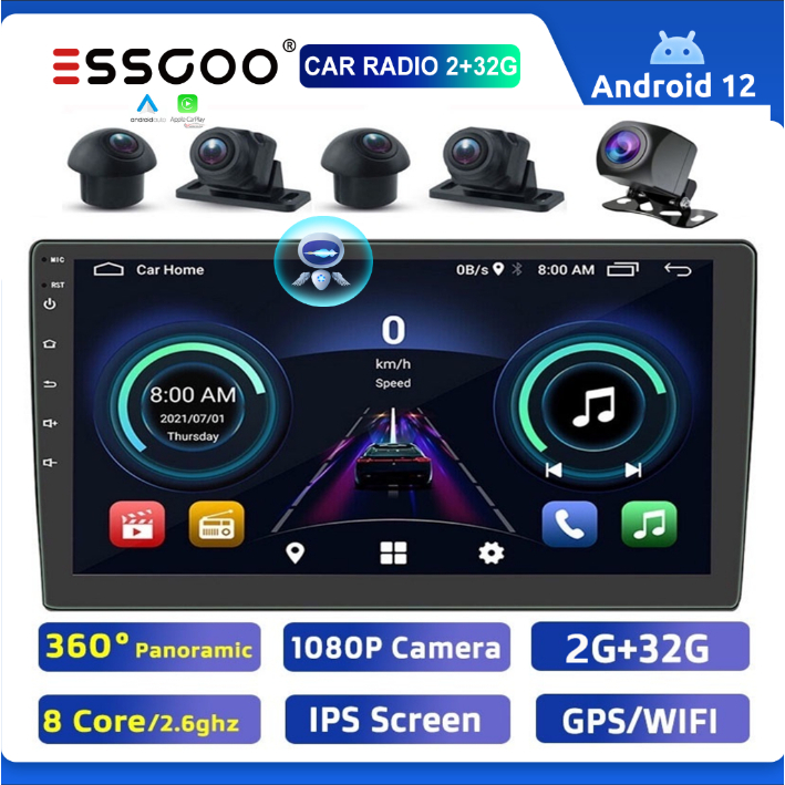 Jual ESSGOO Head Unit Double Din Android 13 9" 2GB+32GB 360° Kamera Touch Screen Mobil Panorama ...