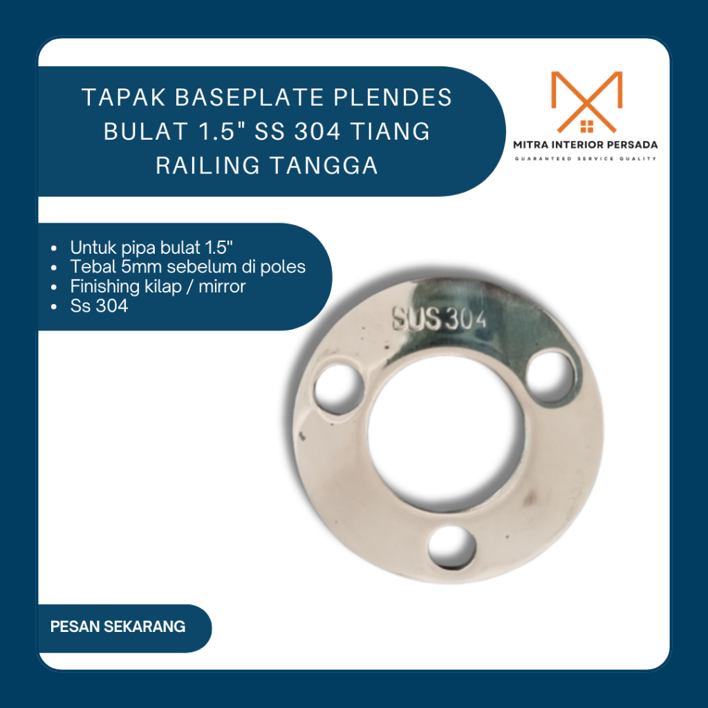 Jual Tapak Baseplate plendes bulat 1.5" dan 2" SS 304 Tiang Railing ...