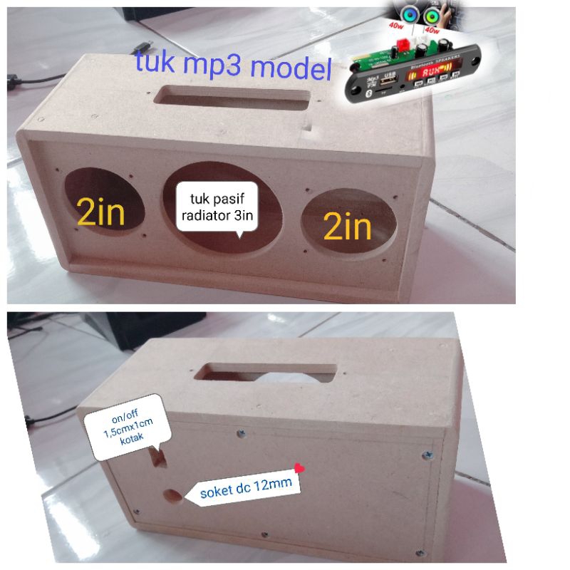 Jual box speker lubang 2inx2 +lubang pasif radiator 3in+mp3 bisa buka ...