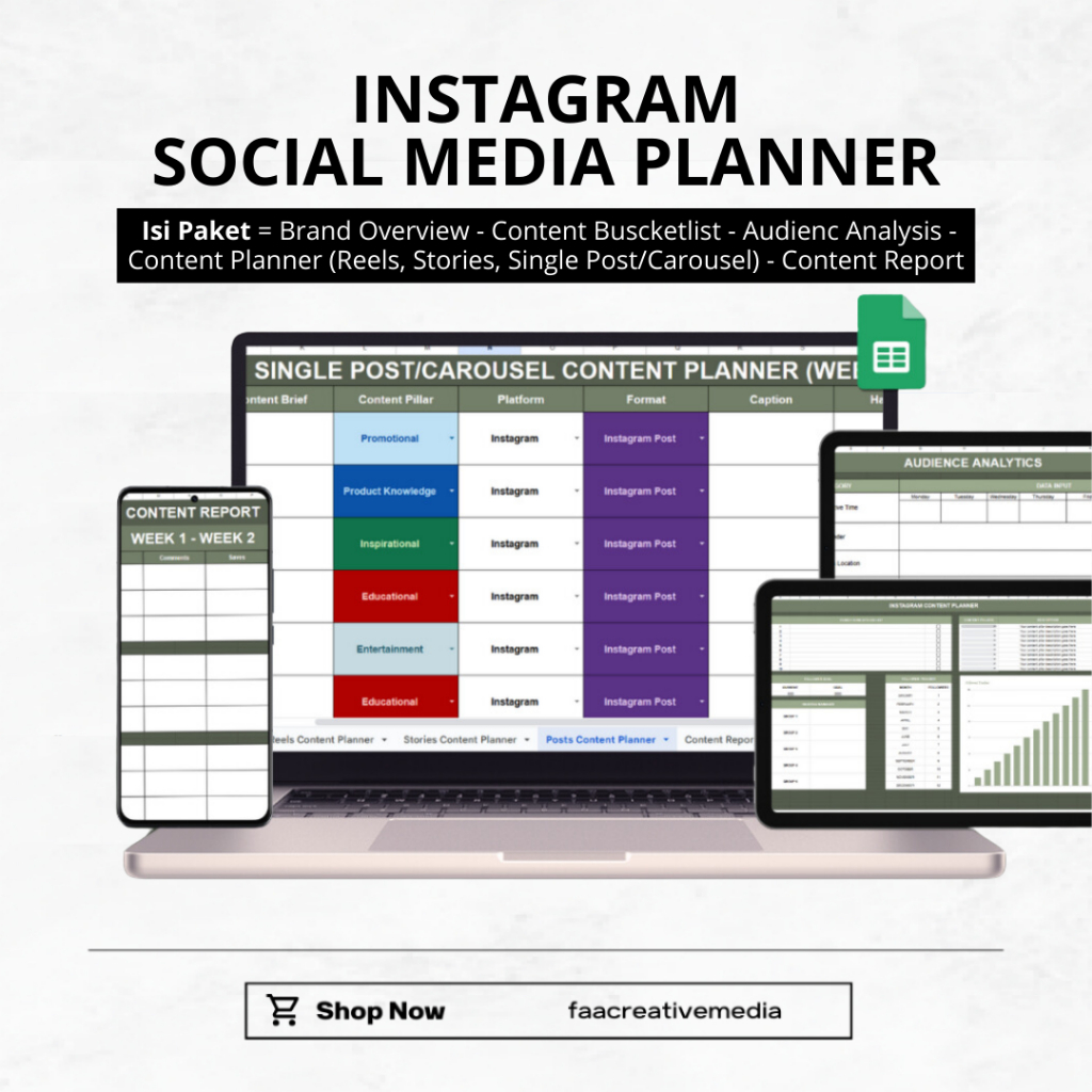Jual Instagram Social Media Planner Pack (Spreadsheet Template) | Toko ...