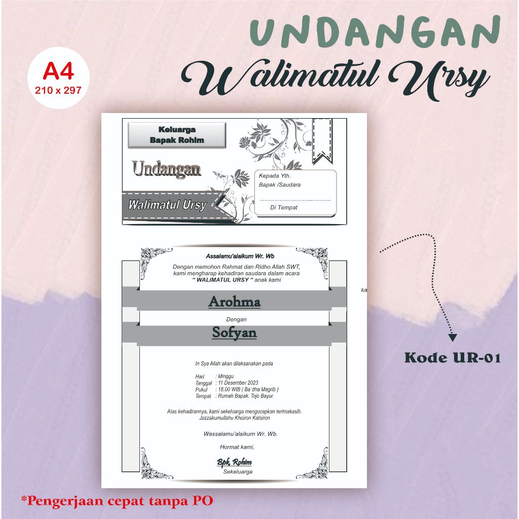 Jual Undangan Walimatul Ursy, Undangan Kenduri Nikahan, Aqiqah, Selapan ...