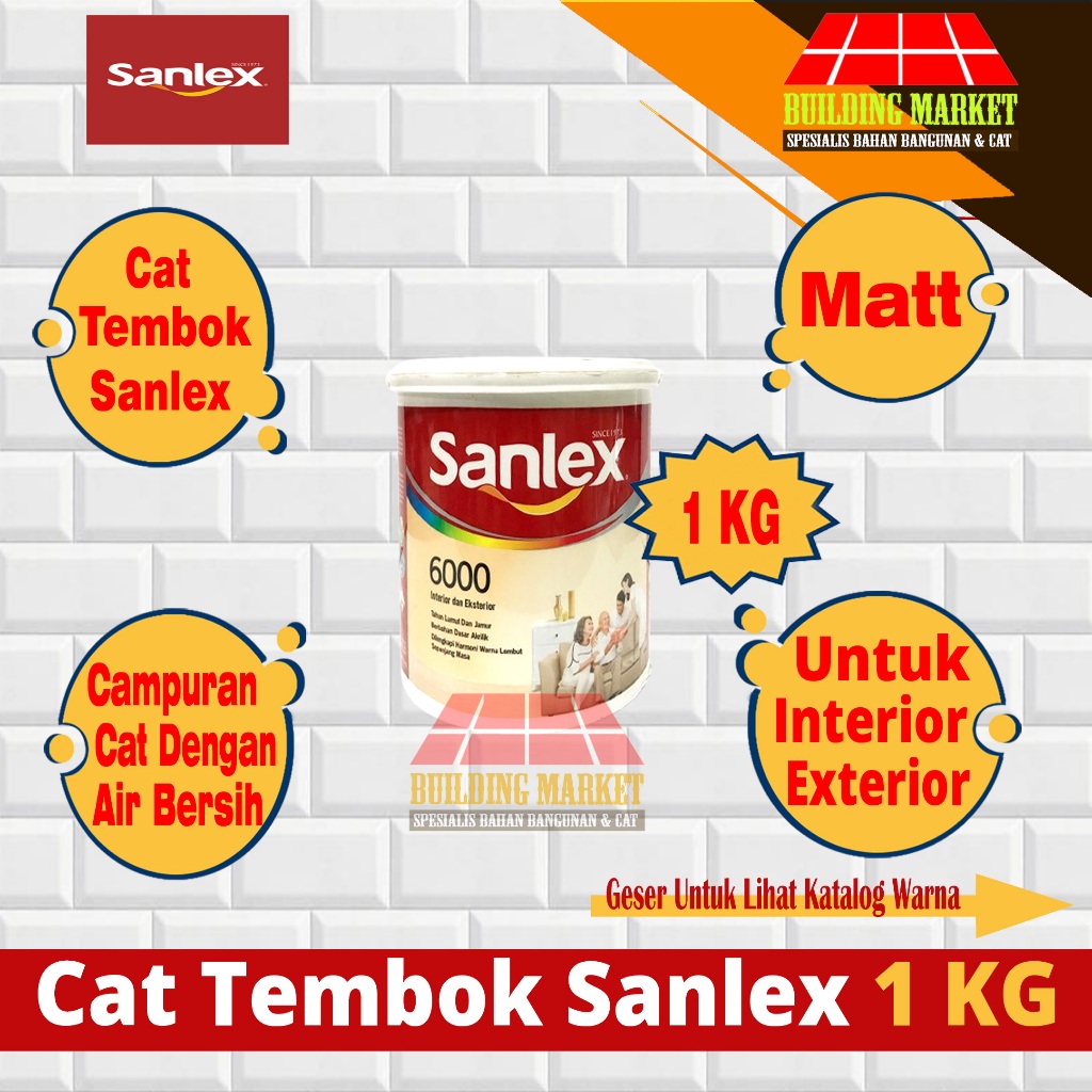 Jual Cat Tembok SANLEX 6000 Interior Exterior 1 KG Plafon Gipsum Grc ...