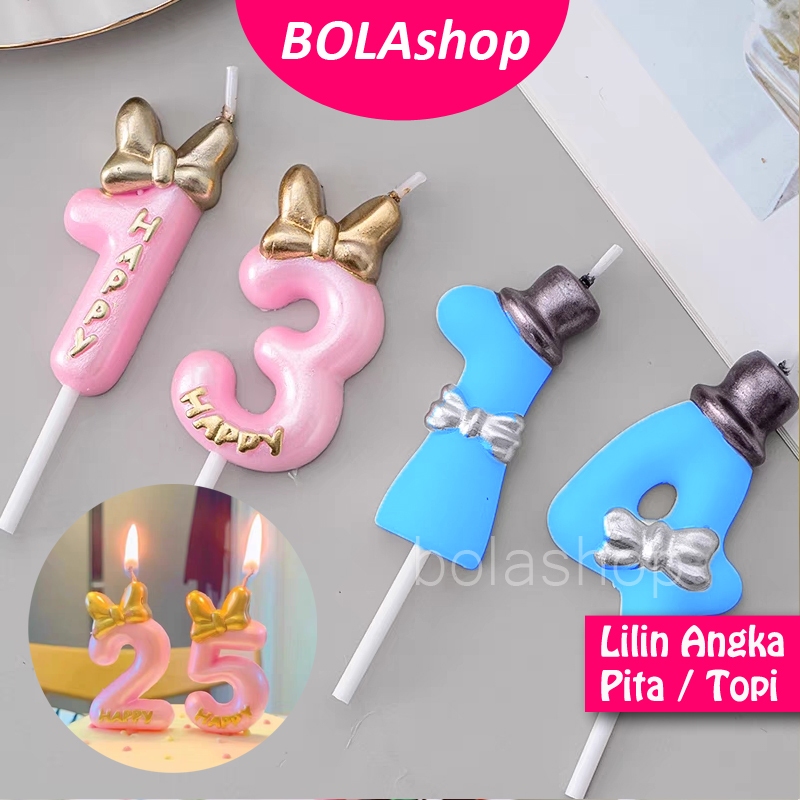 Jual Lilin Angka Ulang Tahun Warna Pastel Motif Topi Pita | Shopee ...