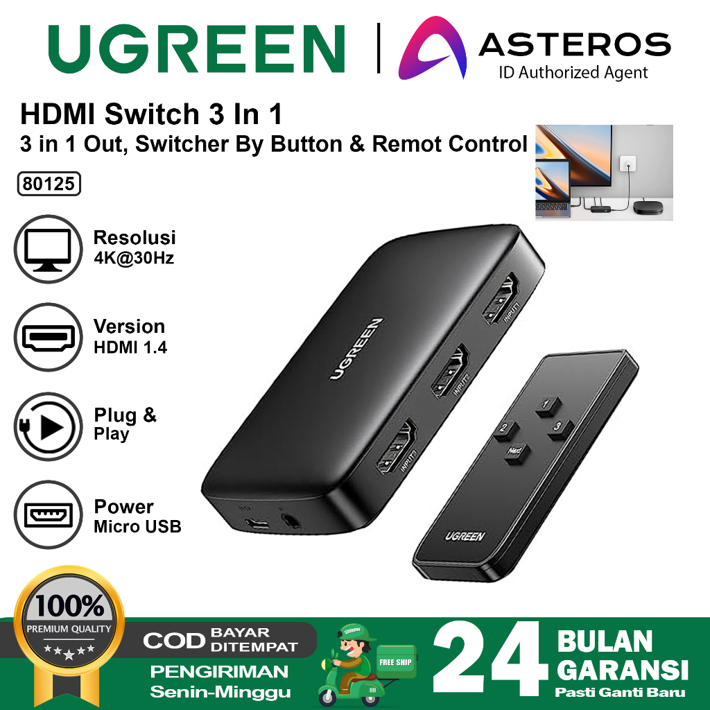 Jual UGREEN HDMI Switcher 3 in 1 Out 4K/3D with Remote 80125 | Shopee ...