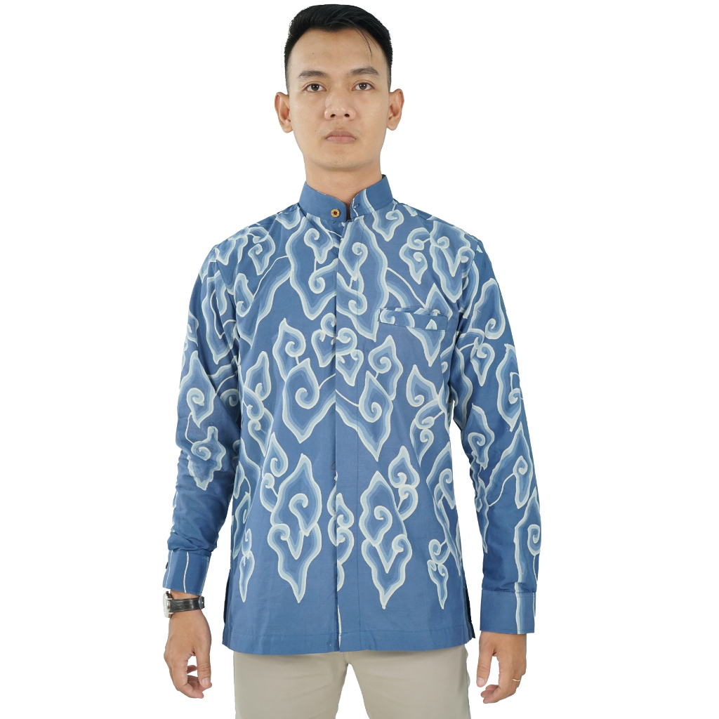 Jual BATIK TRUSMI Atasan Batik Pria Kemeja Pria Batik Tulis Premium Mega Mendung Biru ABK ...
