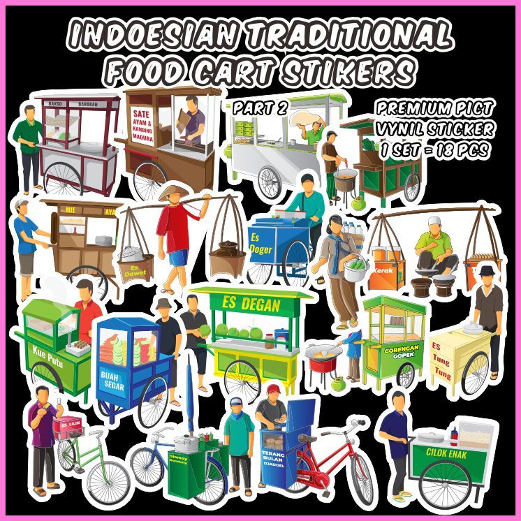 Jual [1 pack] Indonesian Traditional Food Cart Stickers 2 (Stiker ...