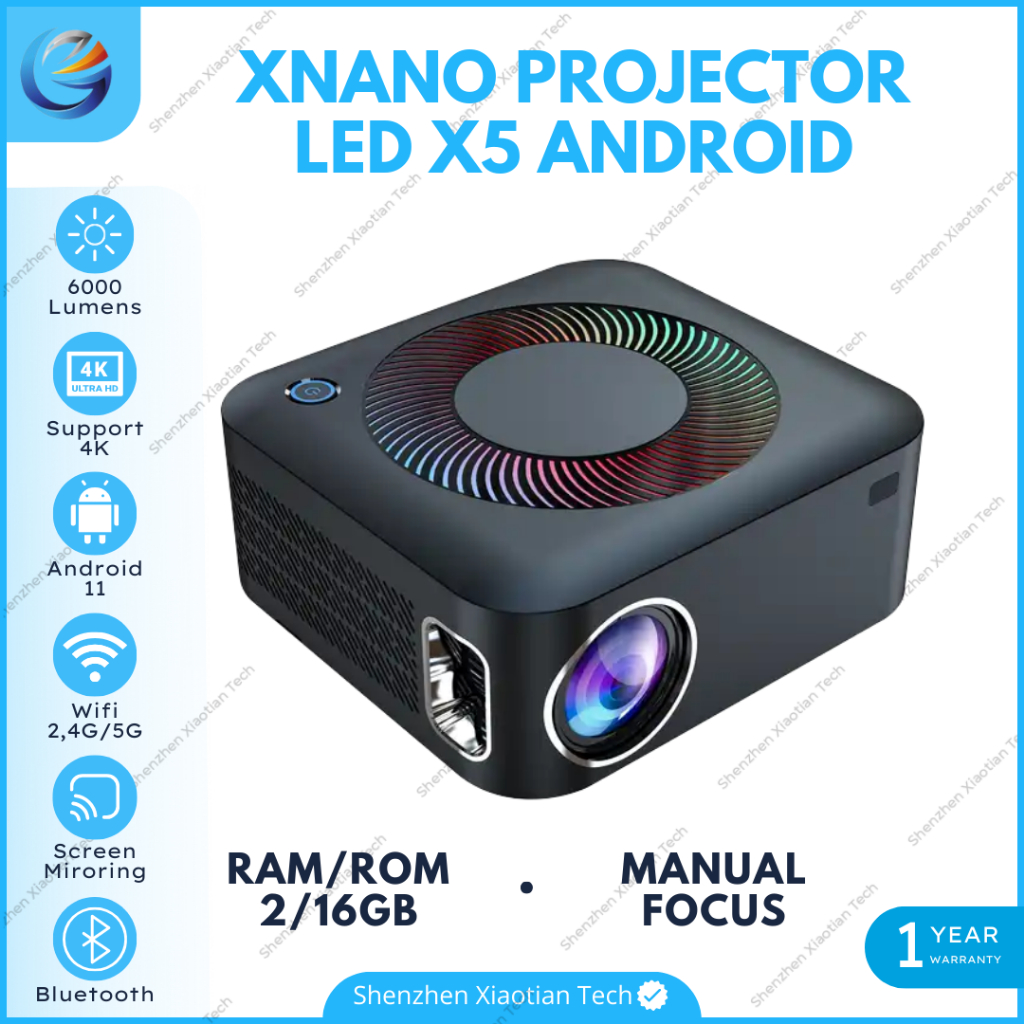 Jual Proyektor Xnano X5 Android 11.0 Wifi LED 6000 Lumens | Projector Bluetooth Speaker Screen ...