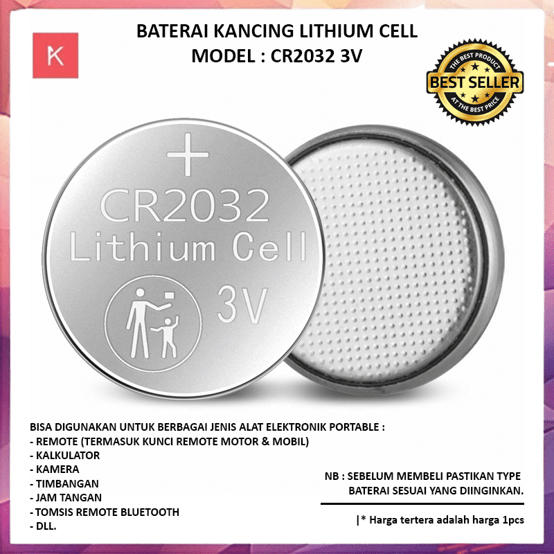 Jual ANG BATERAI KANCING CR2032 3V LITHIUM CELL / KEYLESS BATRE KUNCI REMOTE / BATTERY TOMSIS ...