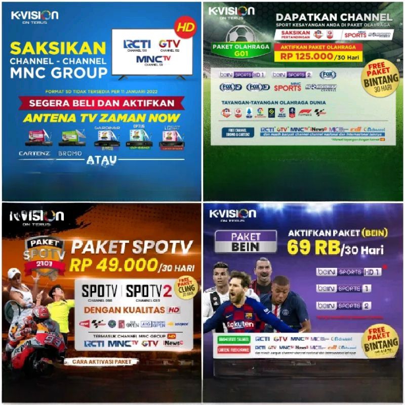 Jual Paket Kvision Cling Mnc Basic Nex Trans Nick Anak Gibol Spotv Bein Sports Olahraga Film Hbo ...