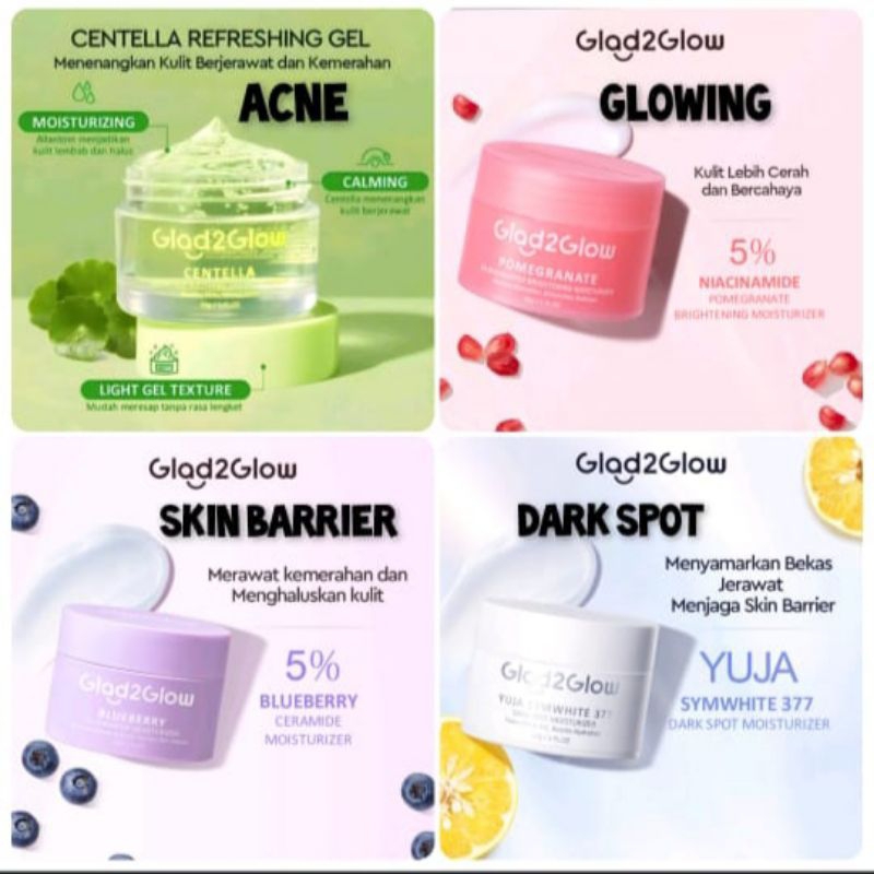 Jual GLAD2GLOW Moisturizer pelembab wajah 5% Niacinamide Brightening / 5% Blueberry 5x Ceramide ...
