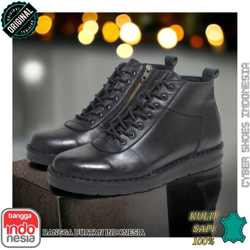 Jual Sepatu Pria Boot Kulit Asli Sleting Barnum Stevy Black | Shopee ...