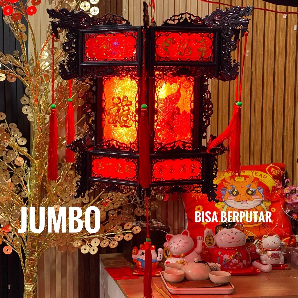 Jual Lampion Lampu Imlek Besar Listrik LED Bisa Putar 360 Derajat / Red ...