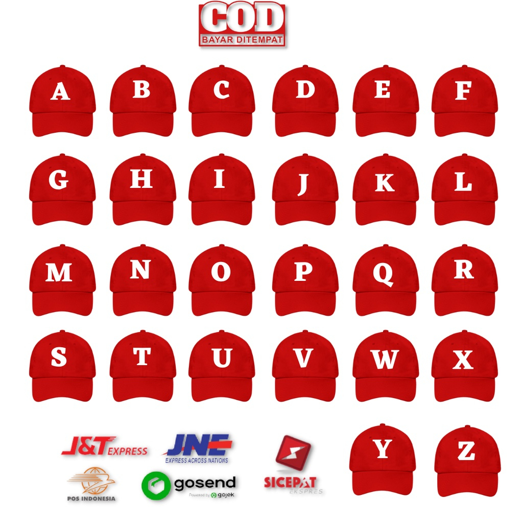 Jual Topi Baseballcap Warna Merah Abjad Huruf Teks Alphabet A B C D E F ...