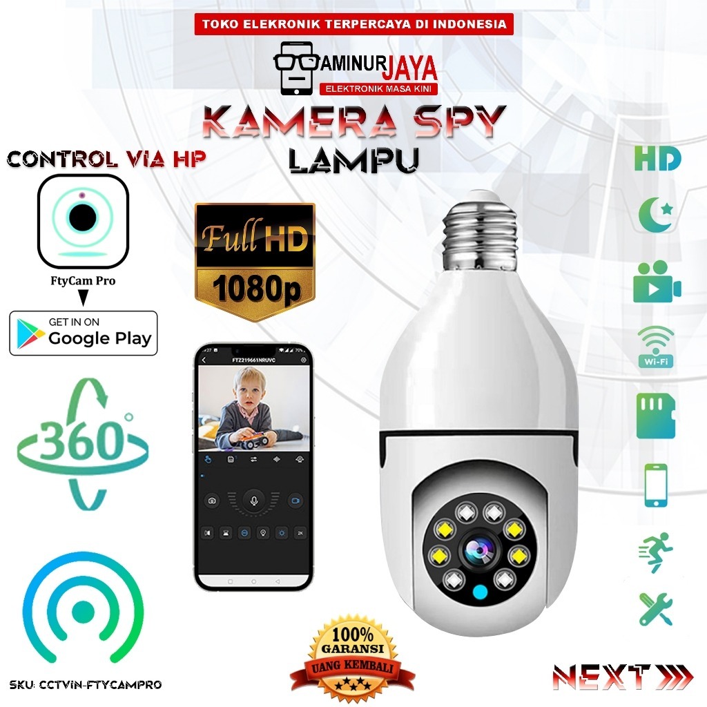 Jual Spy Kamera CCTV Lampu Bohlam LED Panoramic PTY Cam Pro Wifi Kamera ...