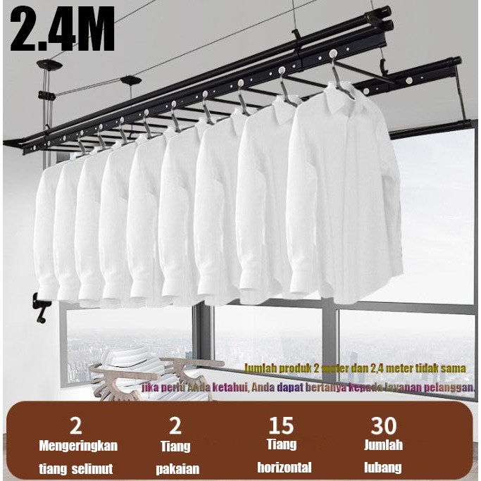 Jual ⭐Ready⭐Jemuran Tiang baju Plafon Lifting 1.5M/2M/2.4M Kerekan ...