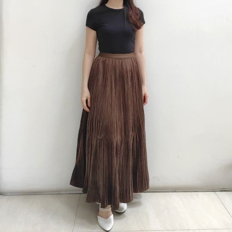 Jual Rok Plisket Suede Panjang / Rok Ruffle Susun 2 Tingkat / Long ...