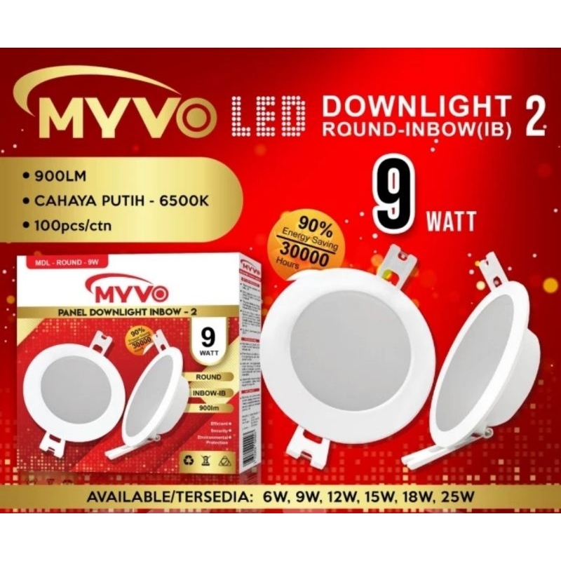 Jual DOWNLIGHT LAMPU LED PANEL 9 WATT IBR INBOW PUTIH MYVO SNI | Shopee ...