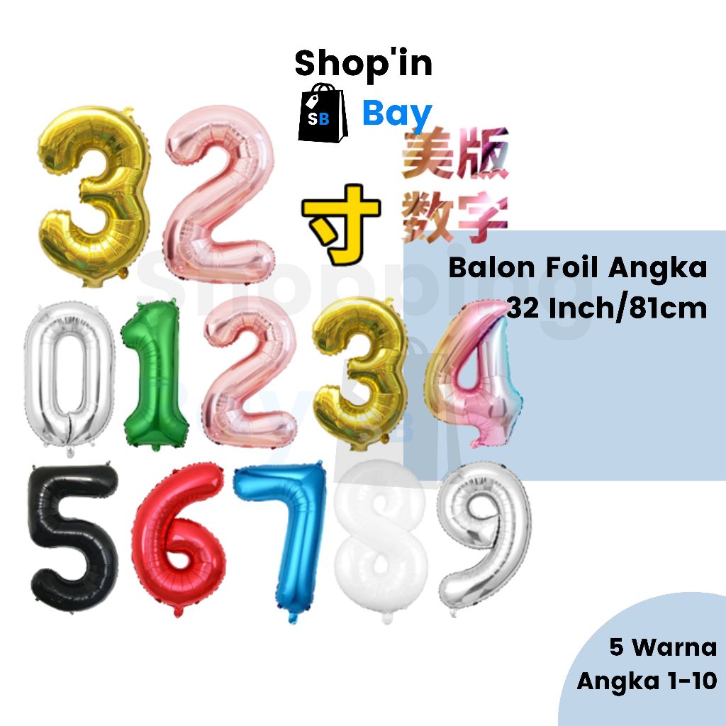 Jual Balon Foil Angka 80cm / Balon Foil Angka 0-9 GOLD SILVER BLACK ...