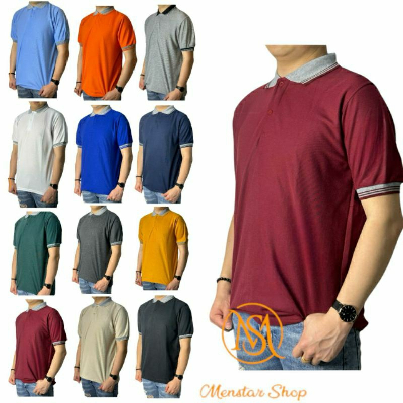 Jual Kaos Polo Shirt Polos/Lengan Pendek/Kaos Seragam Polos Kerah Kombinasi Abu Misty | Shopee ...