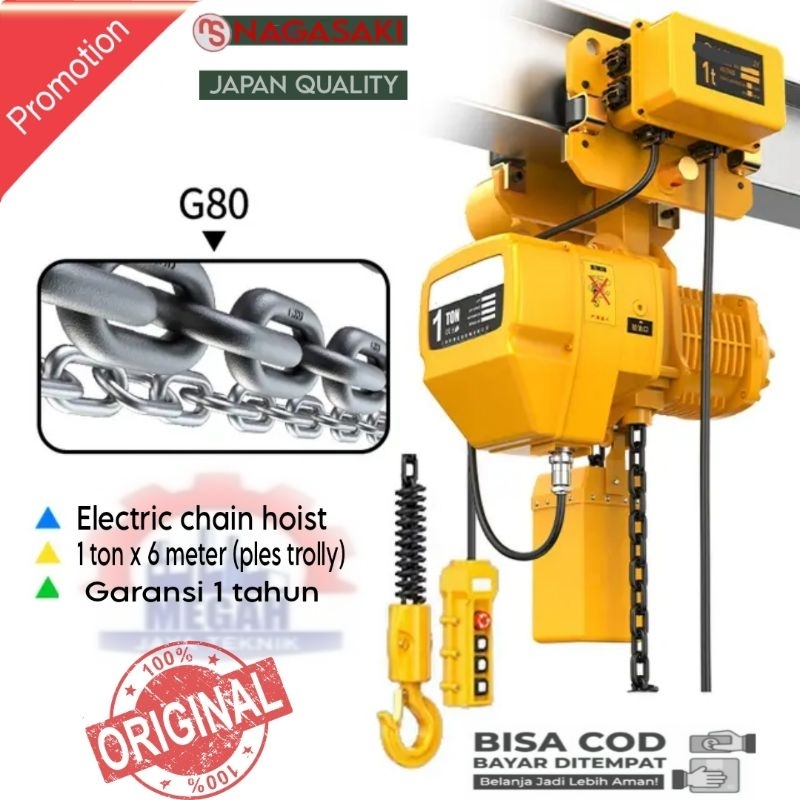 Jual Electric chain hoist crane 1 ton x 6 meter volt 220/1 phase ...