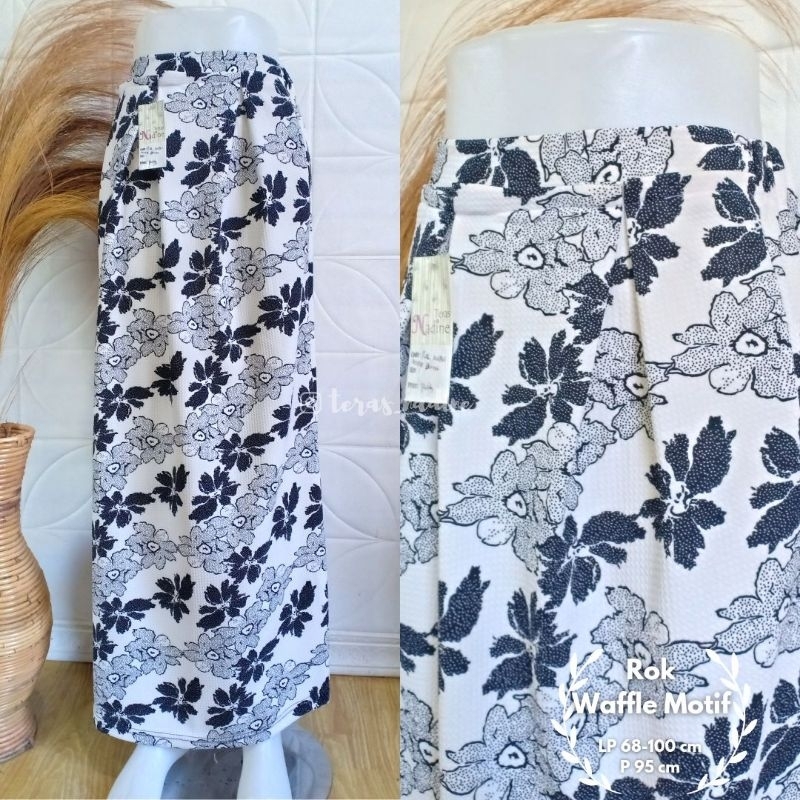 Jual Rok Wanita Motif Bunga | Bawahan Rok Panjang Waffle Span Motif ...