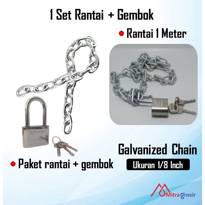 Jual Paket Gembok Rantai 1M + Gembok Kunci Rumah Pagar Sepeda Motor ...