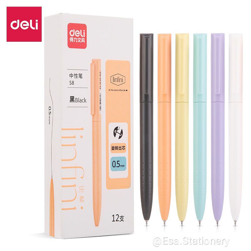 Jual Deli S8 Linfini 0.5mm Black Twist Gel Pen | Shopee Indonesia