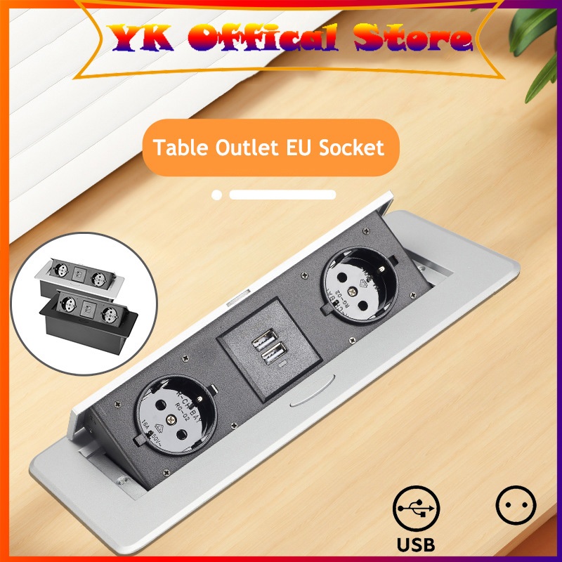 Jual Stop Kontak Meja Pop Up Socket 3 Lubang Hitam Perak Desktop Tertanam Stopkontak Floor/Desk ...