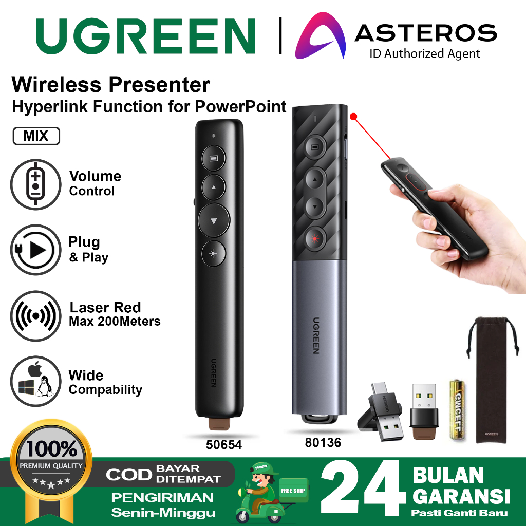Jual UGREEN Laser Pointer Remote Control Presenter Wireless 2.4ghz For Mac, Windows, Linux ...