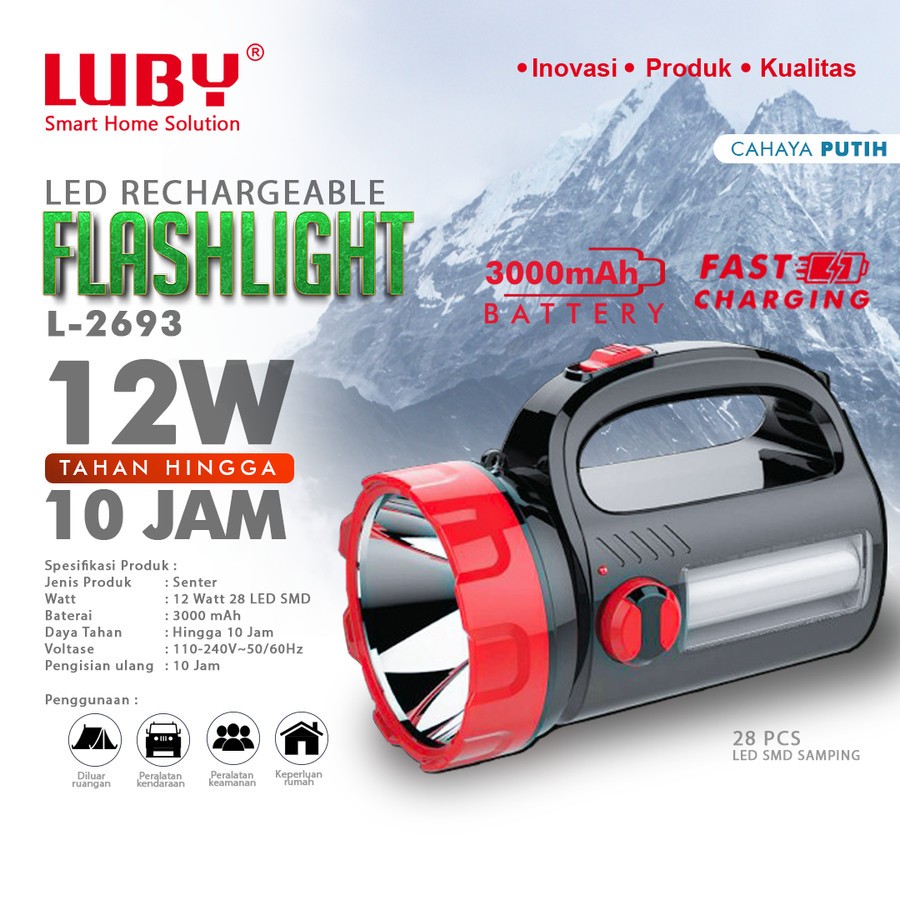 Jual Luby Senter Tangan 2 in 1 L-2693 LED 12 Watt 28 SMD LED Cahaya PUTIH | Shopee Indonesia