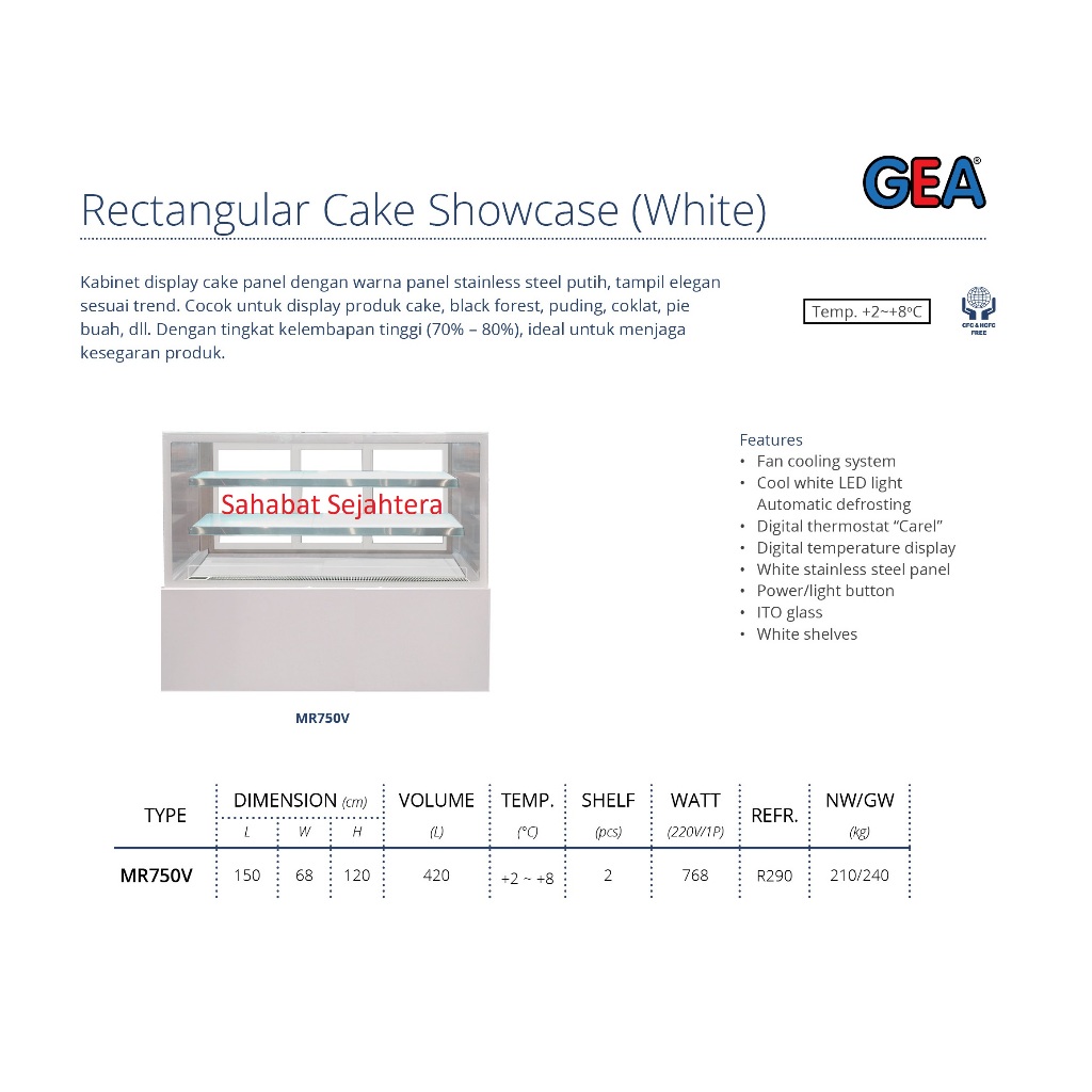 Jual GEA Showcase Rectangular Cake White MR750V Kabinet Display Pajangan Kue Stainless | Shopee ...
