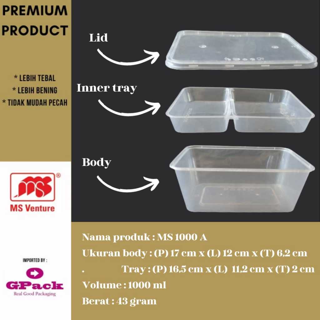Jual THINWALL RECT 1000 ML + INNER TRAY / THINWALL RECT + SEKAT (MS ...