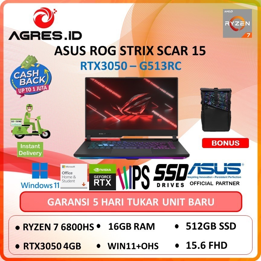 Jual ASUS ROG STRIX G513RC RYZEN 7 6800H 16GB 512SSD RTX3050 4GB W11 ...