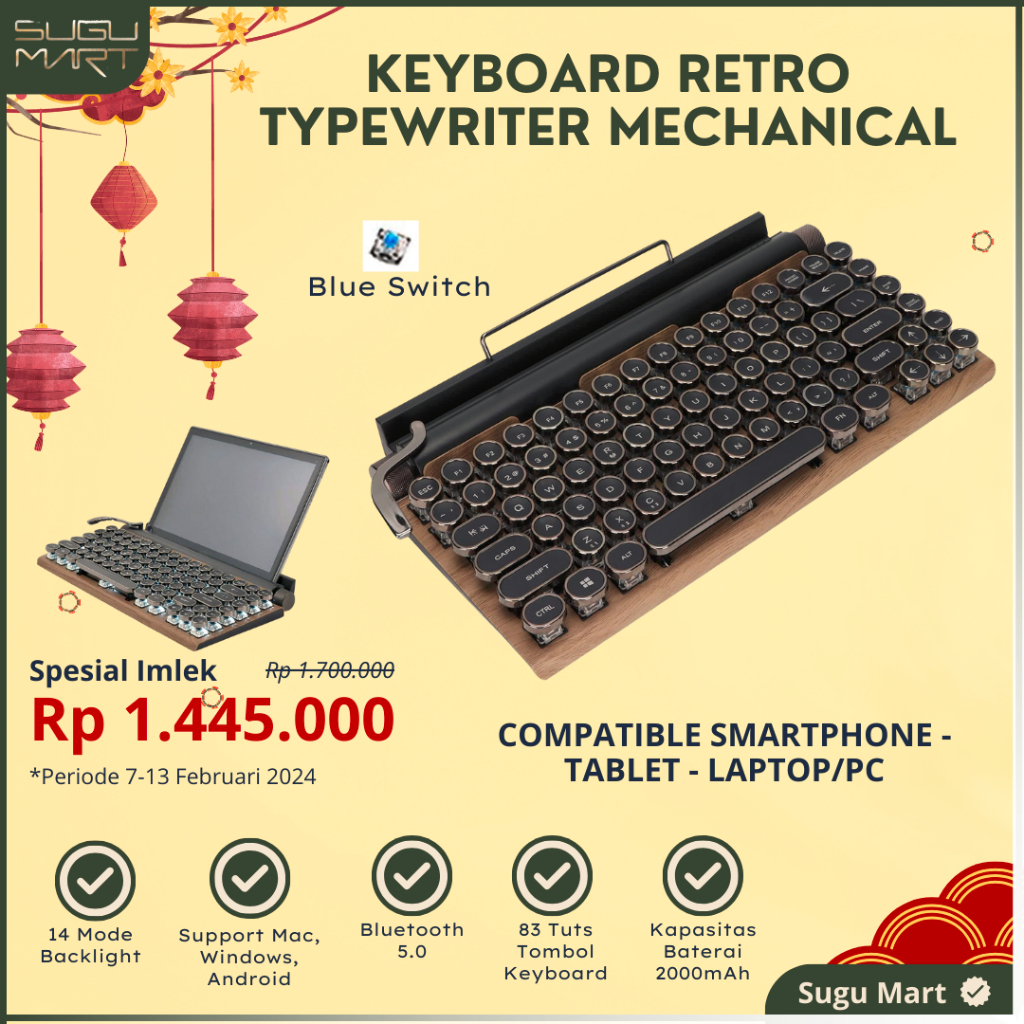 Jual Keyboard Retro Mechanical TW1867 | Keyboard Retro Typewriter ...
